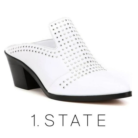 1. State | Shoes | State Lon White Leather Studded Pin Dot Mules Sz 8 ...